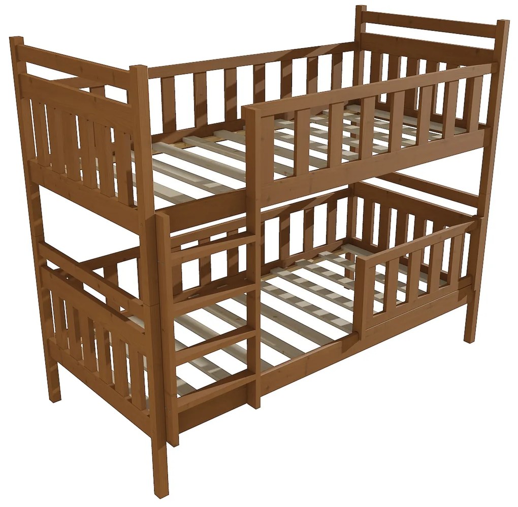 Vomaks Patrová postel PP 009 se zábranou Rozměr: 80 x 180 cm, Barva: surové dřevo, Prostor mezi lůžky: 80 cm