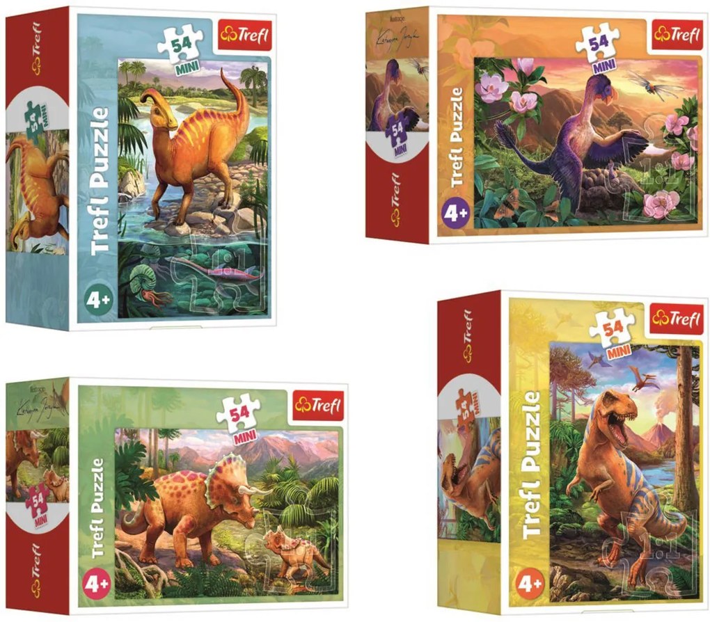 TREFL PUZZLE Úžasní dinosauři mini 20x13cm skládačka 54 dílků 4 druhy tr54194