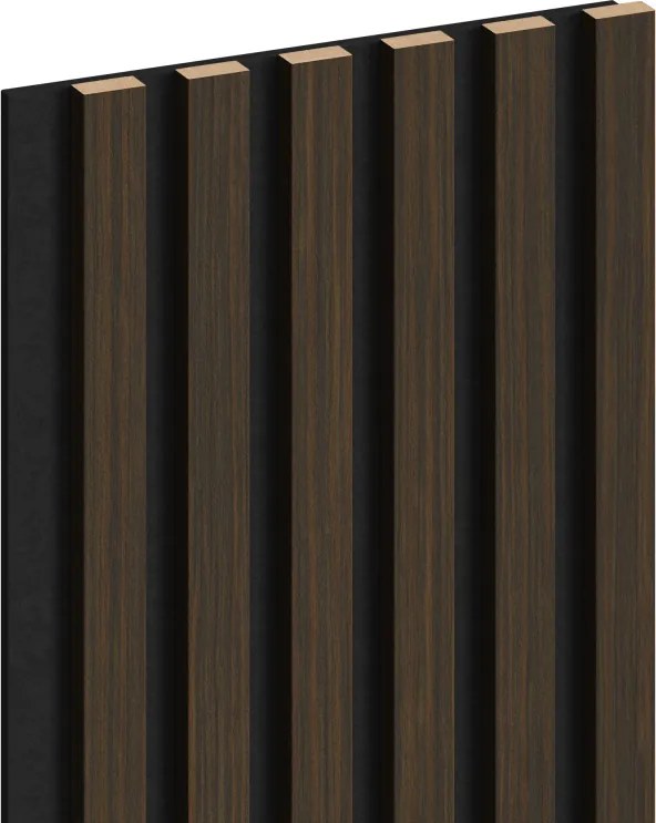 Mexen Lam-F, akustické stěnové lamely 275 × 30 cm, plstěný podklad 8 mm, technická dýha, ořech pálený, S105-275307-3015-024