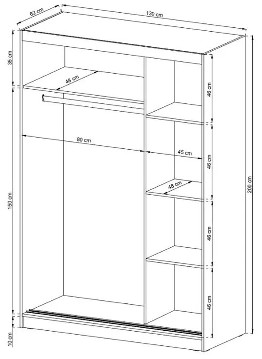 Expedo Šatní skříň WHITNEY 130, dub sonoma, 60x130x200