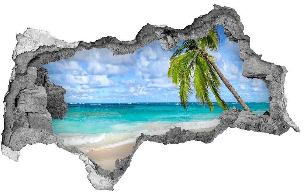 Wallmuralia Díra 3D ve zdi nálepka Tropická pláž 95x73 cm