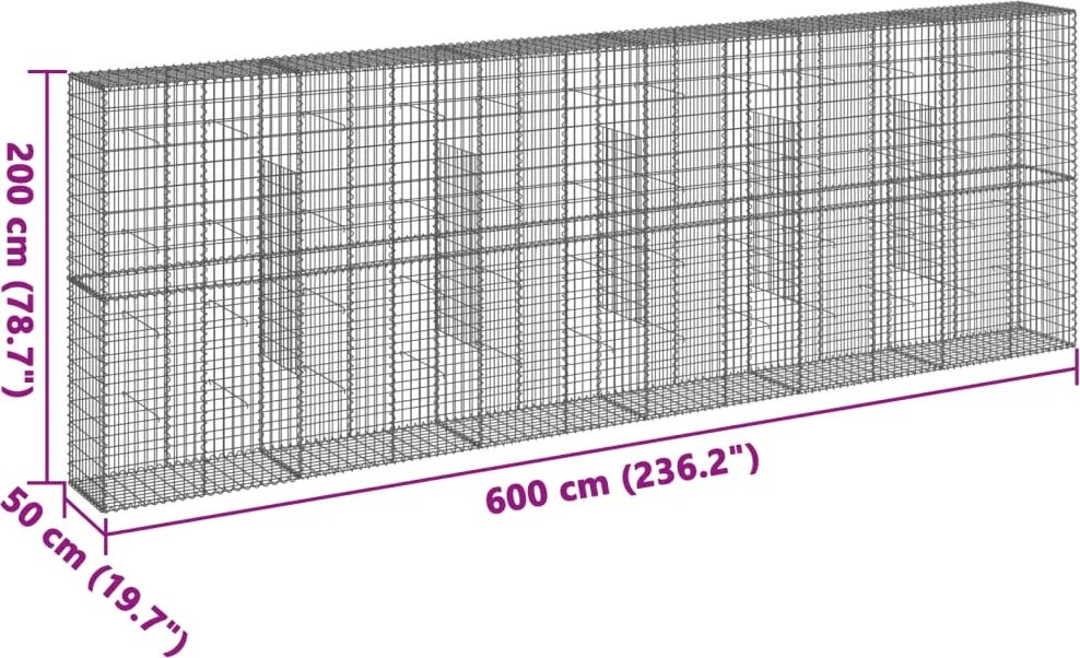 Gabionový koš s víkem 600 x 50 x 200 cm pozinkované železo 3295171