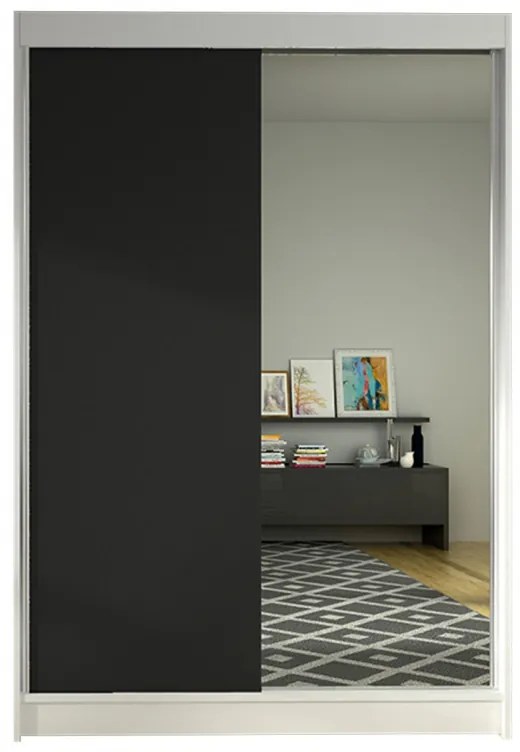 Posuvná skříň se zrcadlem Parys I, Barva: bílá + černá + zrcadlo, Osvětlení: bez osvětlení