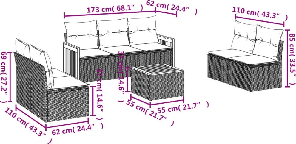 vidaXL 8dílná zahradní sedací souprava s poduškami polyratan [3259966] Barva: béžová a šedá