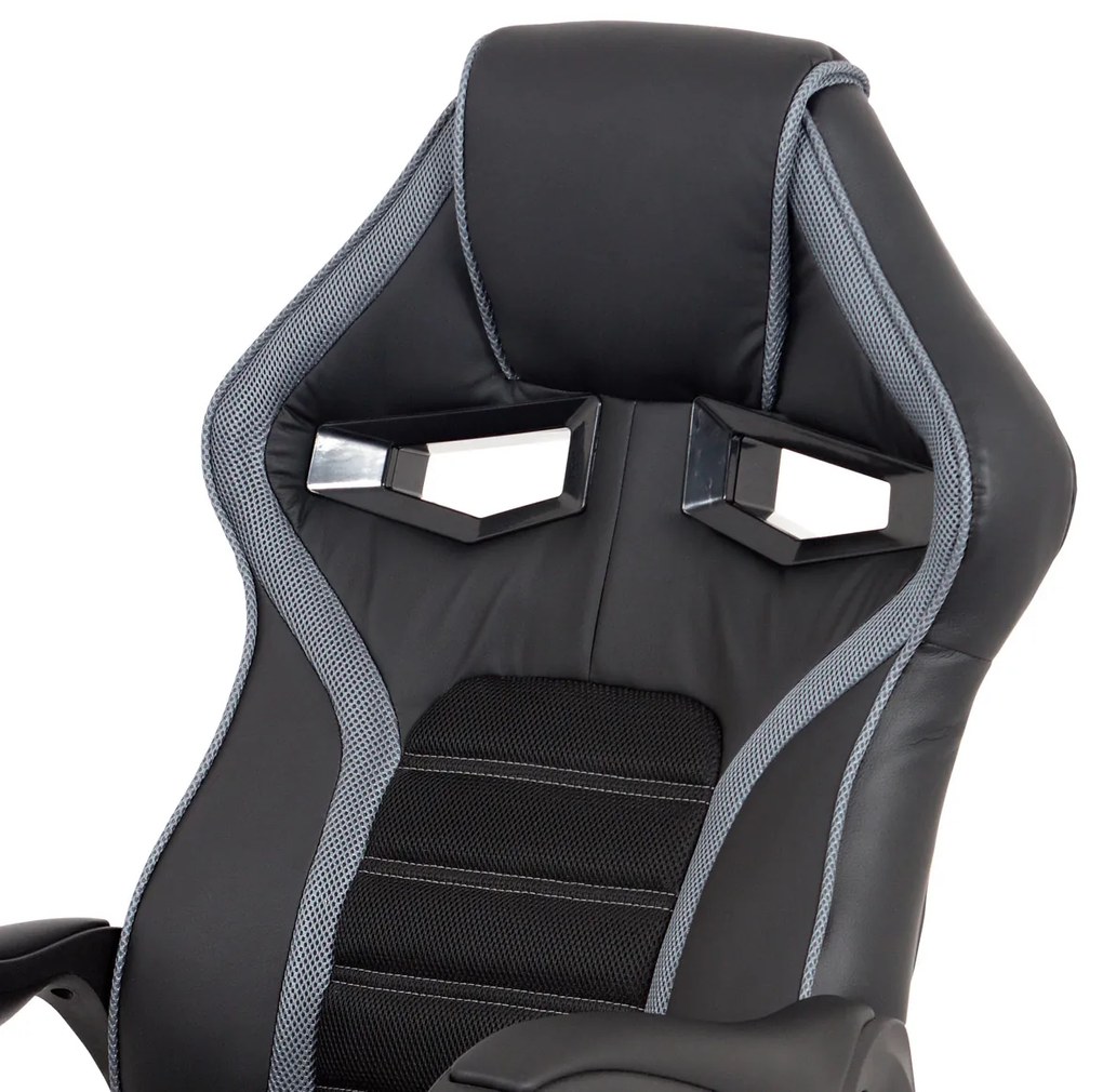 Kancelářská židle, potah černá ekokůže, černá a šedá látka MESH, černý plastový - KA-G406 GREY