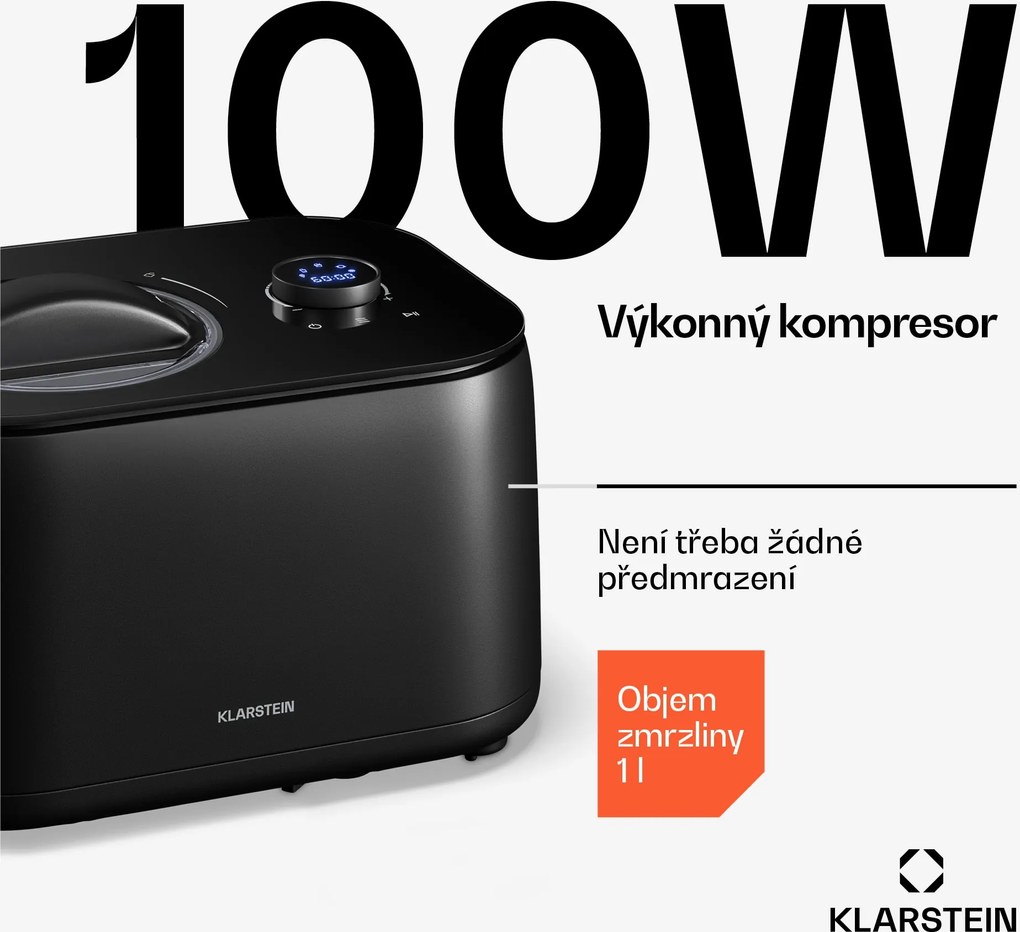 Klarstein Zmrzlinovač, výrobník ledové tříště a jogurtu FrostFusion s kompresorem | 1 l | 100 W
