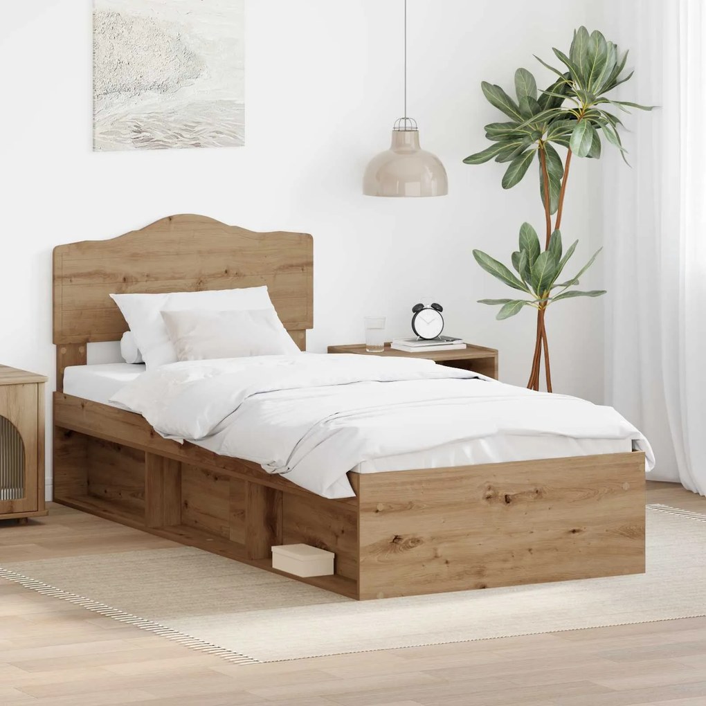 Rám postele Umělecký dub 90 x 200 cm Masivní borové dřevo 3412951