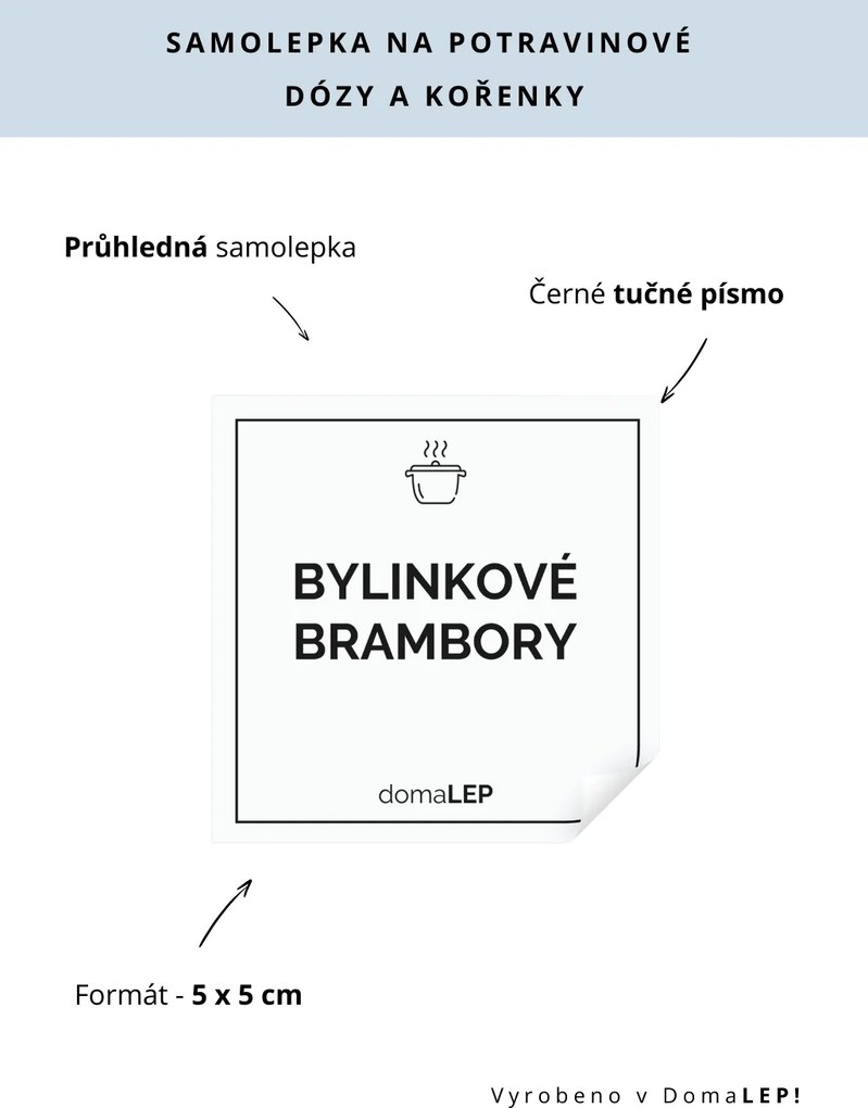 Samolepka na kořenky BYLINKOVÉ BRAMBORY průhledná 5 × 5 cm tučné písmo