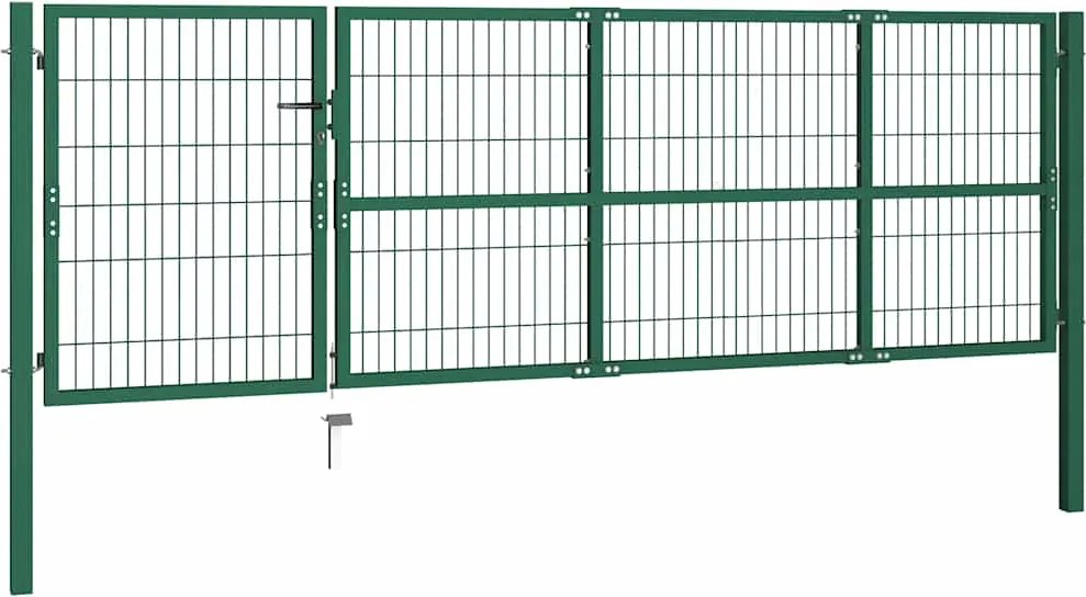 Zahradní plotová branka se sloupky 350 x 100 cm ocelově zelená 142569