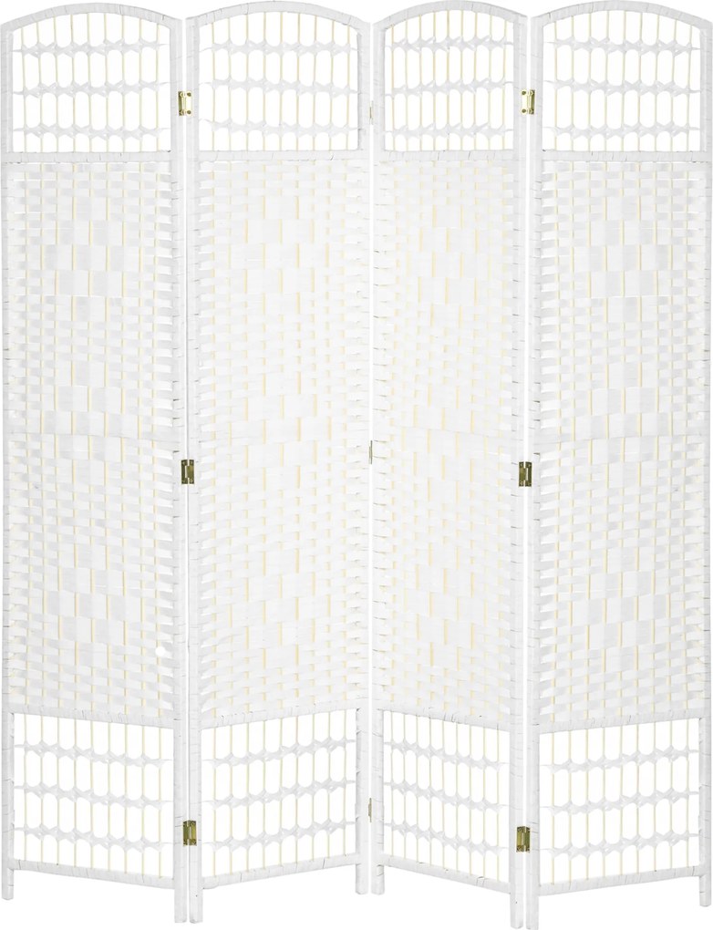 HOMCOM Skládací Předěl s 4 Panely 160x170 cm, S Rámem z Dřeva a Papírovým Provázkem pro Ložnici a Obývací Pokoj - Bílá | Aosom