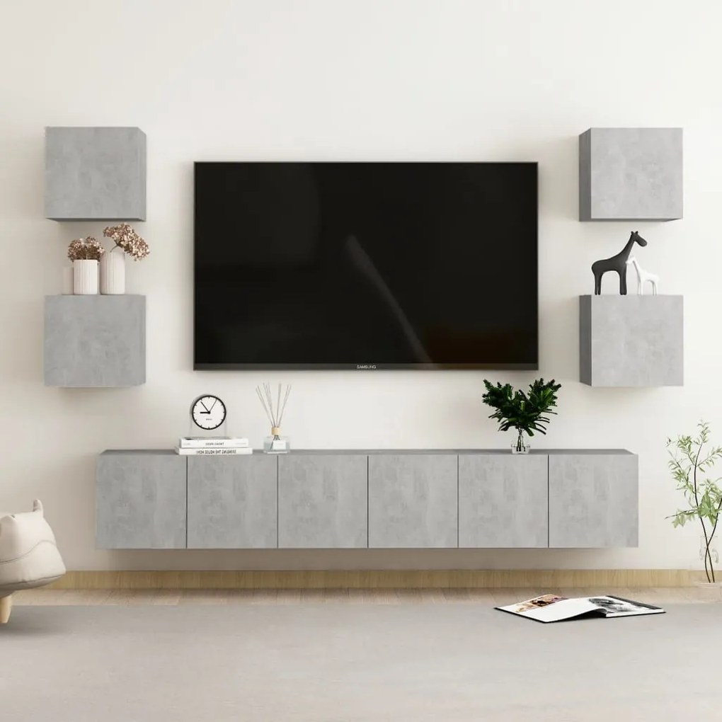 7dílný set TV skříněk betonově šedý kompozitní dřevo 3079081