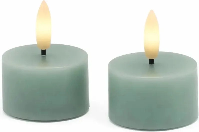 Sada LED čajové svíčky na baterie Sille Tealight, Ø 4,5 × 2,2 cm, pískově zelená, z pravého vosku, balení 2 ks