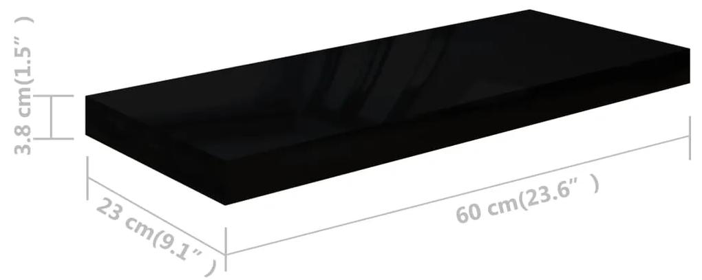Plovoucí nástěnné police 4 ks lesklé černé 60x23,5x3,8 cm MDF