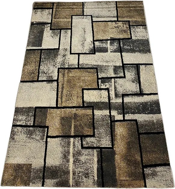 HU Moderní koberec Gallery v hnědé, béžové a šedé barvě s kostkovaným vzorem Rozměr: 60x110 cm