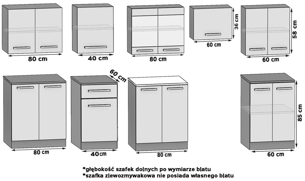 Kuchyňská linka Belini 320 cm černý lesk s pracovní deskou Julia  INF JULIA/0/WT/B/0/B1