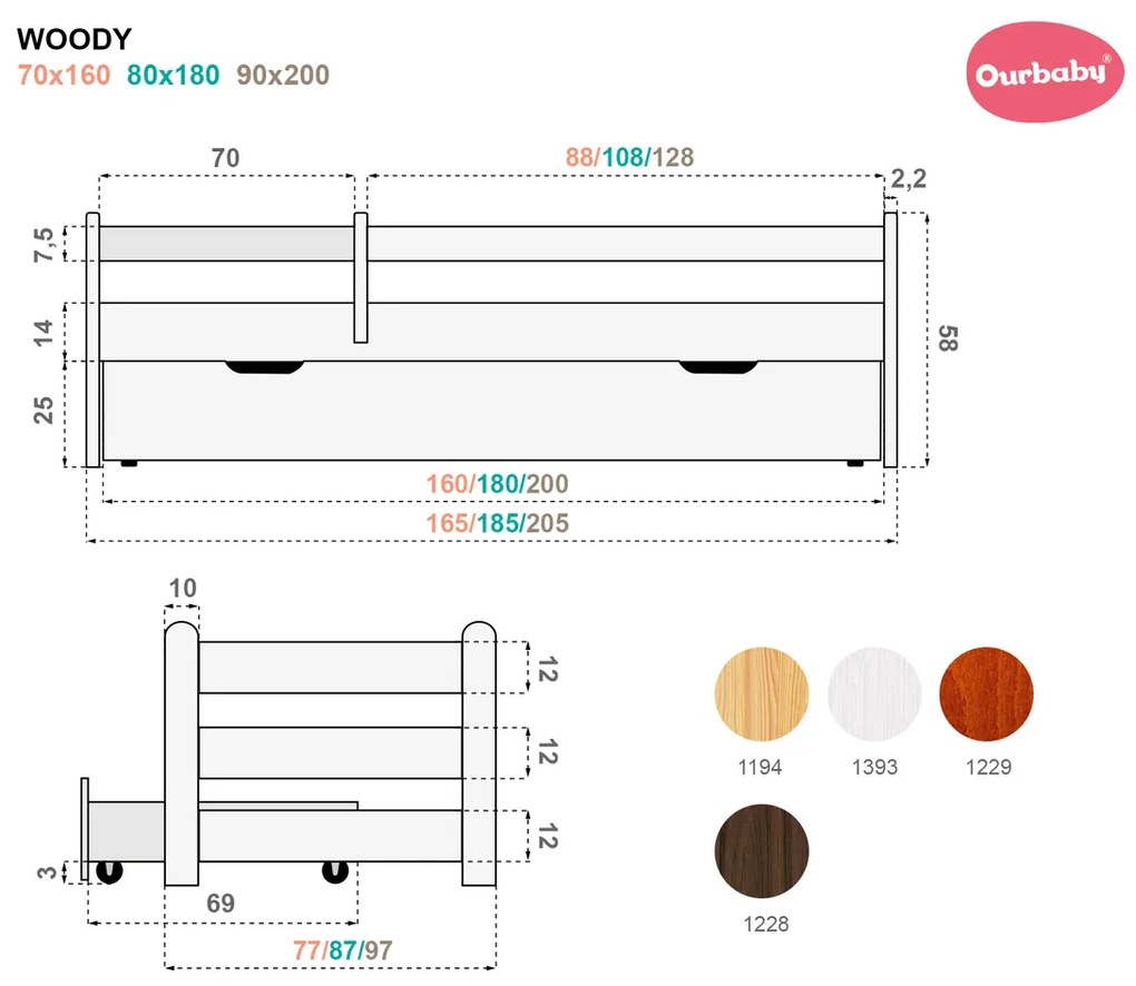 Ourbaby Guardy Boulder White bílá postel bez úložného prostoru 160x70 cm
