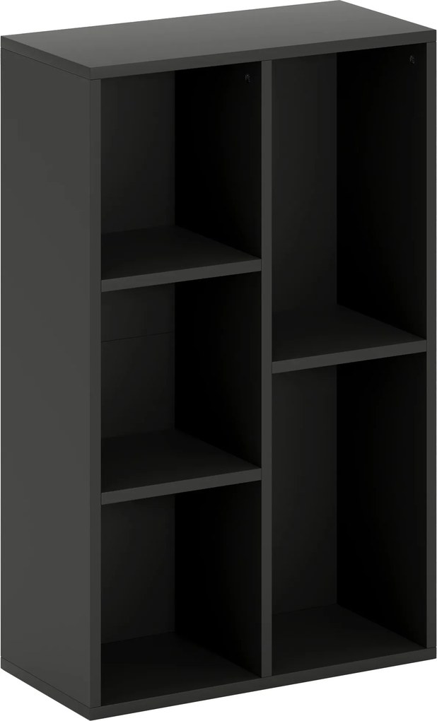 HOMCOM Knihařka, 2-patrová úložná police se 5 oddíly, do obývacího pokoje, ložnice, kanceláře, 50 x 24 x 80 cm, černá