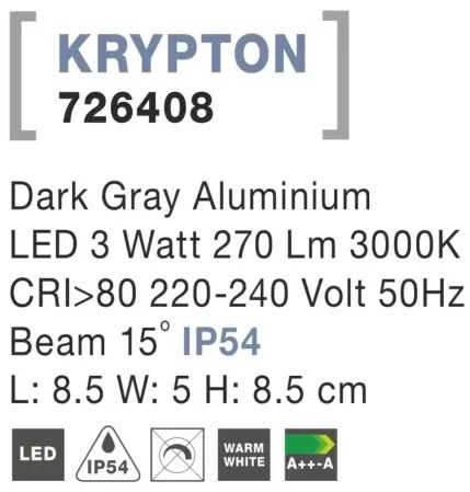 Venkovní LED svítidlo Krypton B 85 tmavě šedá