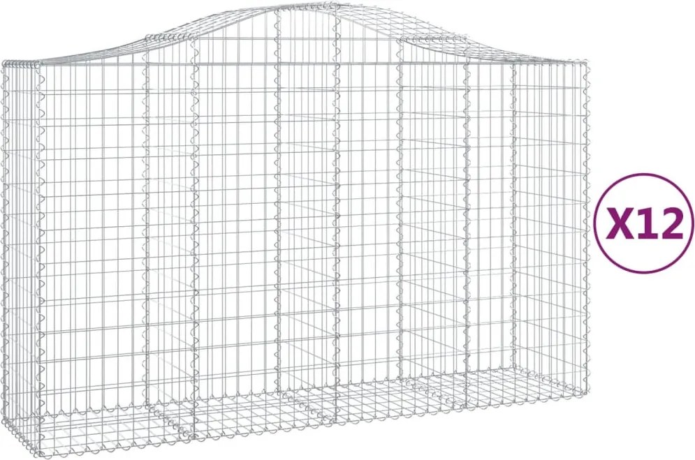 Klenuté gabionové koše 12ks 200x50x120/140cm pozinkované železo 3145671
