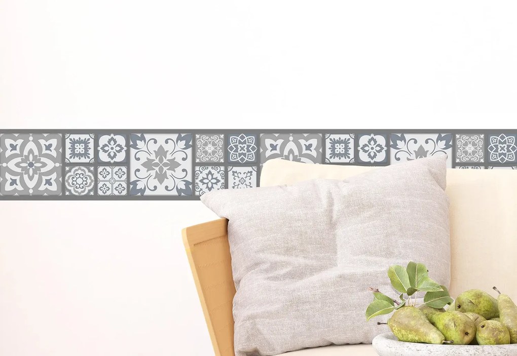 Samolepící bordura na zeď Šedá Patchworková Mozaika | 5 m x 13.8 cm | DWB8459