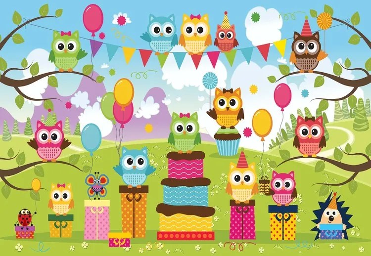 Fototapeta, Tapeta Cartoon Owl Party, (416 x 254 cm)