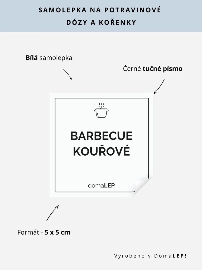 Samolepka na kořenky BARBECUE KOUŘOVÉ bílá 5 × 5 cm tučné písmo