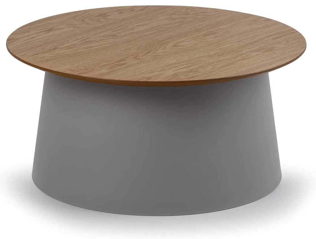 Plastový kávový stolek SETA s dřevěnou deskou, průměr 69 cm, dub/šedá