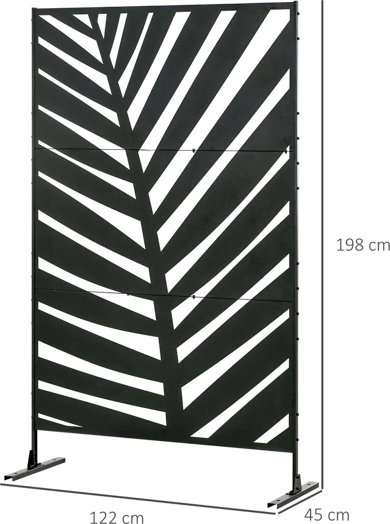 Outsunny Rozdělovač místností 3-panelový 122 x 198 cm Zahradní paraván s vzorem banánového listu Samostatná přepážka s podstavcem 3-panelový paraván …