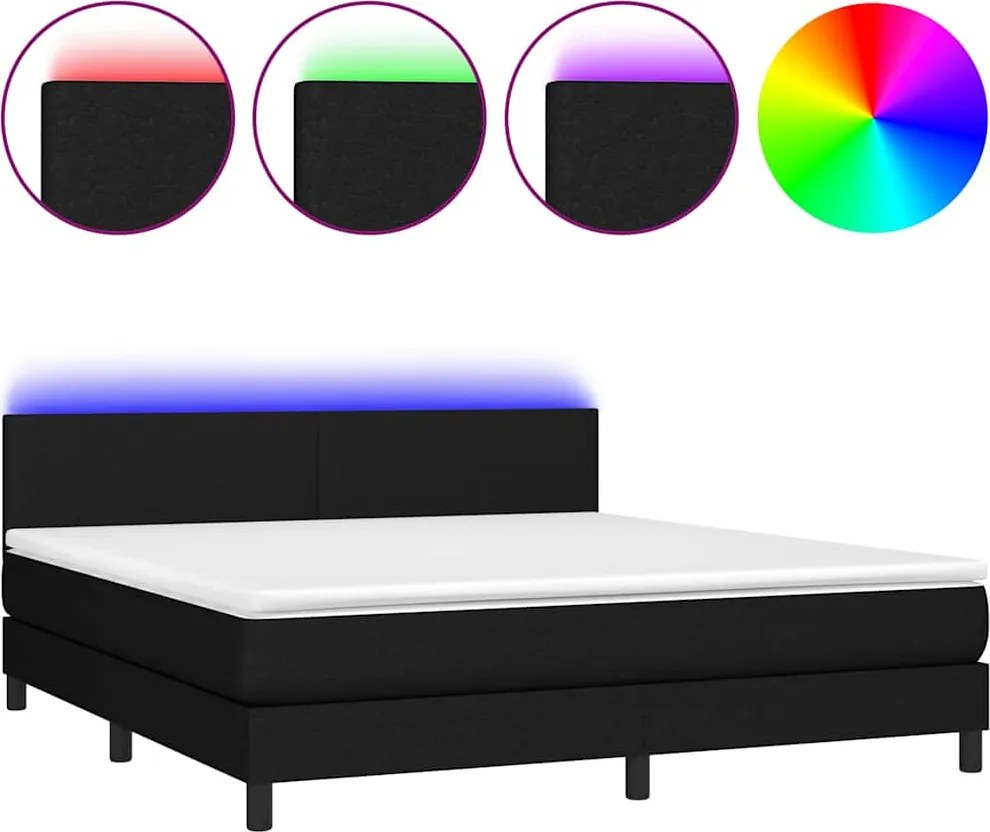 Box spring postel s matrací a LED černá 180x200 cm textil 3133015