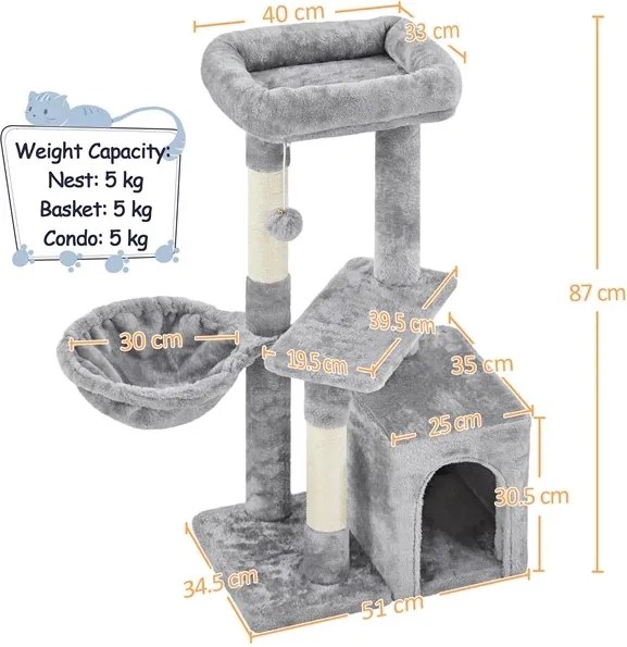 Škrabadlo pro kočky Yaheetech – světle šedá, 87 cm (256101396036)