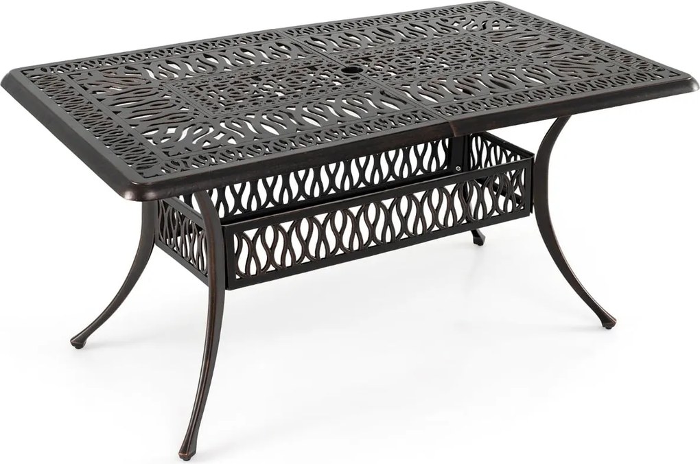 Costway Zahradní stůl s otvorem na slunečník vyrobený z litého – 151 × 91 cm