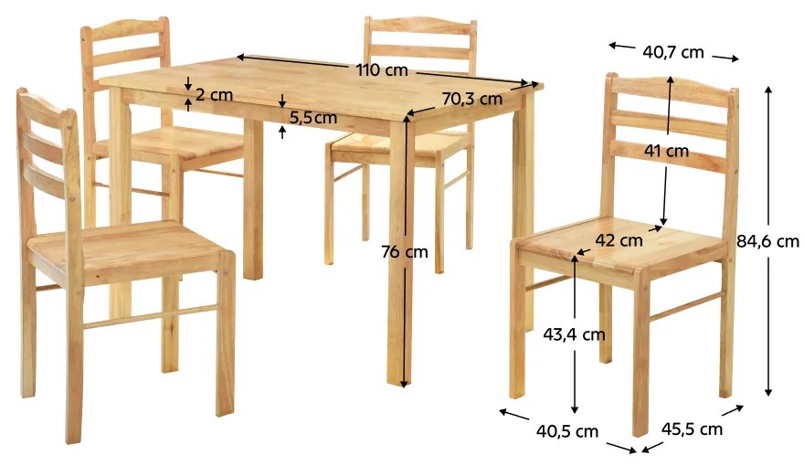 Kondela Jídelní set 1+4, masivní dřevo, přírodní, LOAK