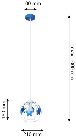 Dětský lustr na lanku STARS 1xE27/15W/230V modrá/bílá