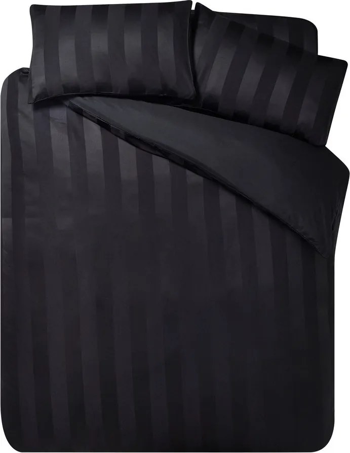 Černé saténové povlečení na dvoulůžko 220x230 cm So Soft Satin Stripe – Catherine Lansfield