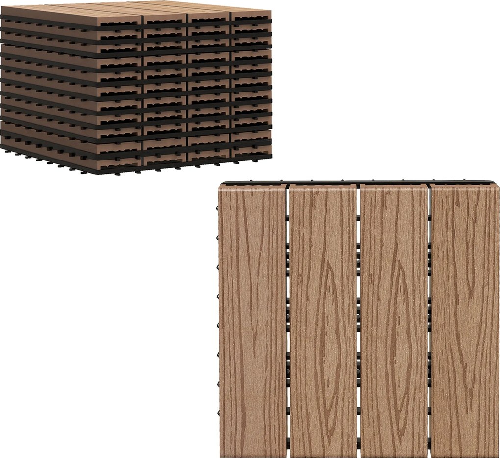 Terasy dlaždice Outsunny - Propojitelné deckové dlaždice - Sada 11 ks, Max. plocha 1,0 m² - Snadná instalace, rozměr 30 x 30 cm | Aosom
