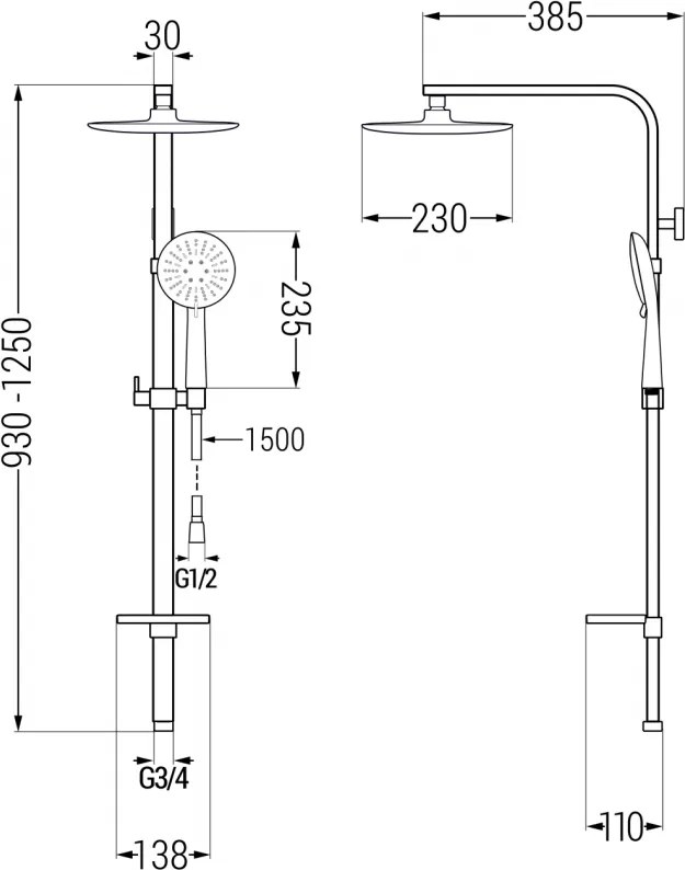 Mexen sprchový set Q67 s horní hlavicí Circle, černý, 798676795-70