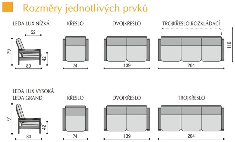 Buková sedací souprava LEDA LUX VYSOKÁ 3+1+1 český výrobek