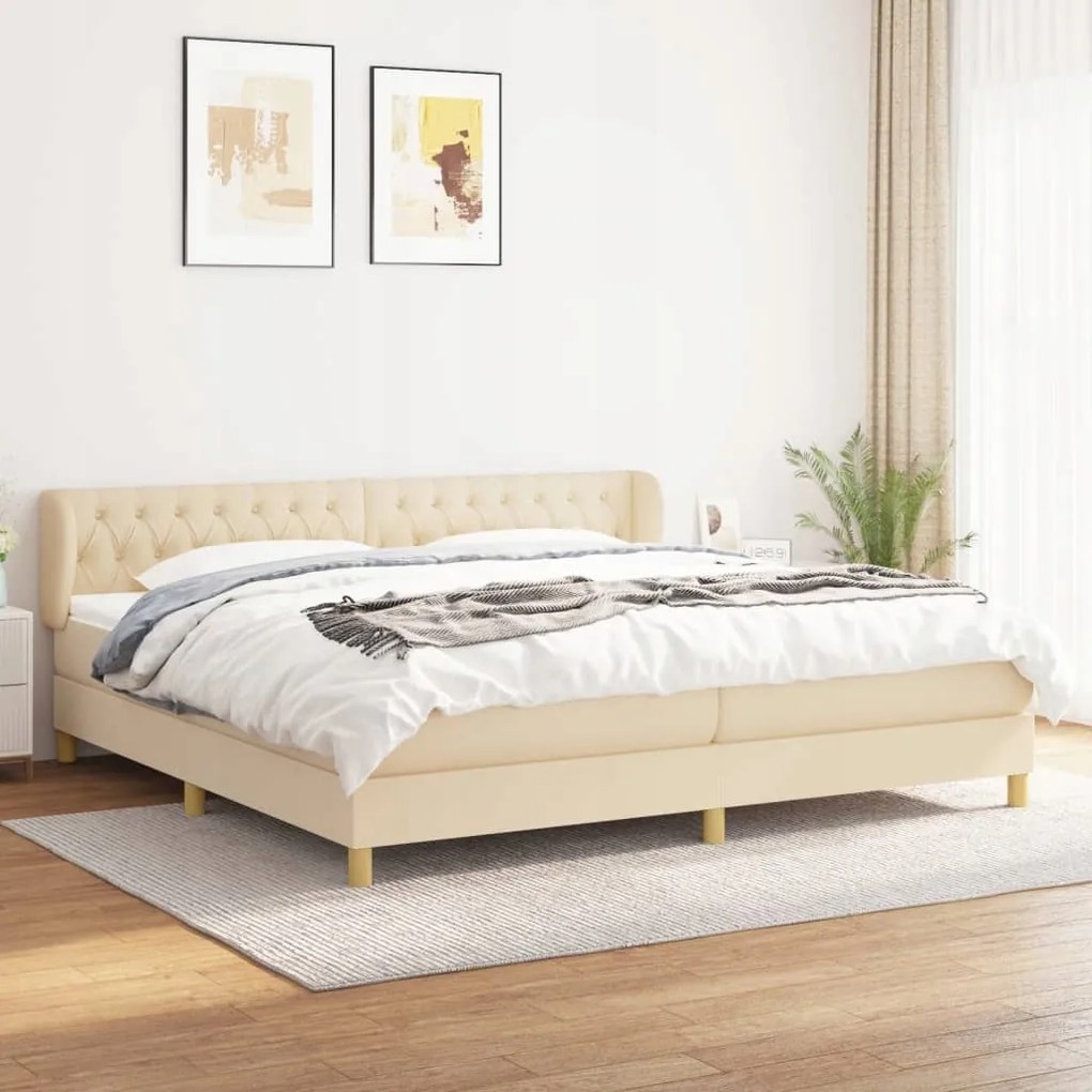 Box Spring Postel S Matrací Textil Krémová Prošívaný design 200 x 200 cm