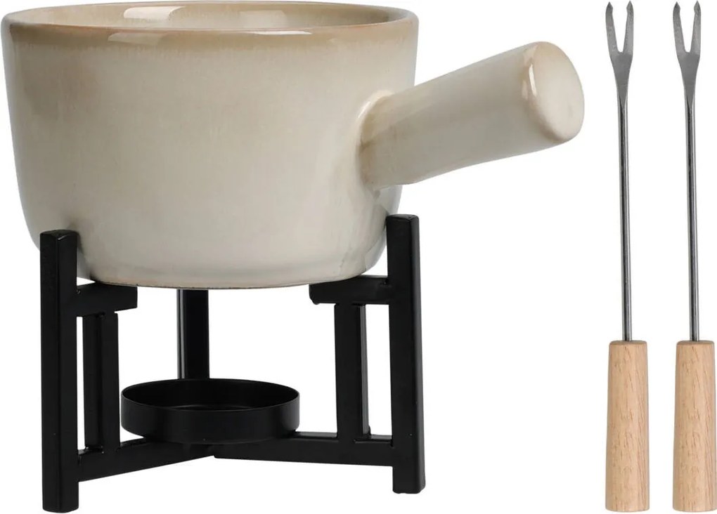 Sada na sýrové fondue, porcelánový hrnec, 2 vidličky