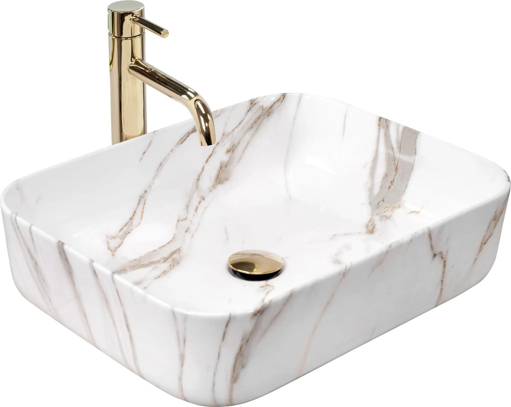 Rea Demi, keramické umyvadlo na desku 505x395x130 mm, imitace kamene Shiny Aiax, REA-U4100
