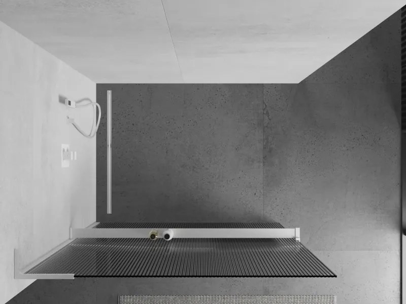 Mexen Kioto+ L, sprchová zástěna Walk-In s poličkou a věšákem 100 x 200 cm, 8mm sklo s žebrovým vzorem, bílý profil, 800-100-123-20-09
