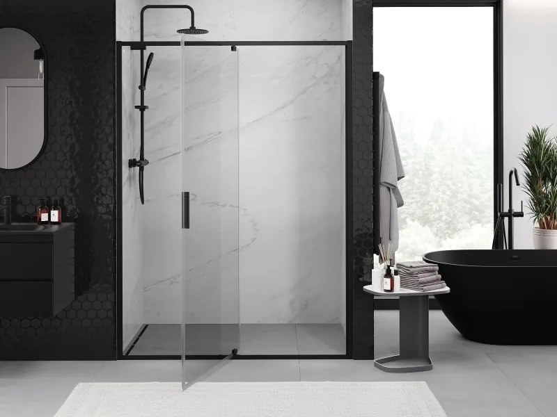 Mexen Exo sprchové dveře otočné 155 cm, transparentní, černé - 819-155-000-70-00
