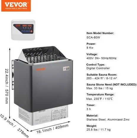 8 kW elektrický saunový topný kamna Digitální ovladač pro domácí lázně 8-12 m³