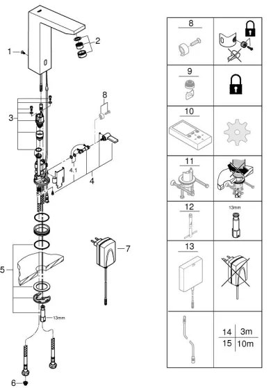 GROHE 36440000 - Infra elektronická umyvadlová baterie EUROCUBE E DN 15 chrom