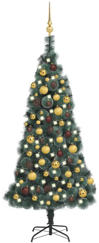 3077826 vidaXL Umělý vánoční stromek LED a sada koulí zelený 120 cm PVC a PE