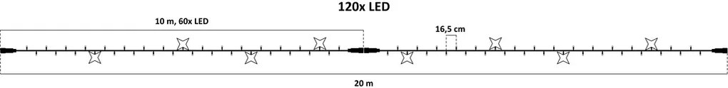 Easy Fix LED světelný řetěz, 20 m, venkovní, teple bílá s FLASH, 120 diod, bílý kabel, IP67