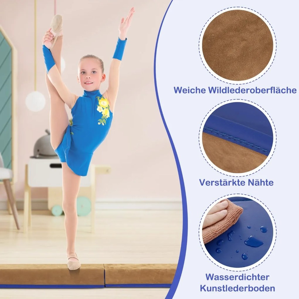 Costway 240 cm dětská balanční kladina s rukojetí a semišovým potahem skládací