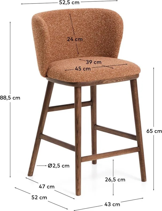 Čalouněná barová židle v terakotové barvě (výška sedáku 65 cm) Ciselia – Kave Home
