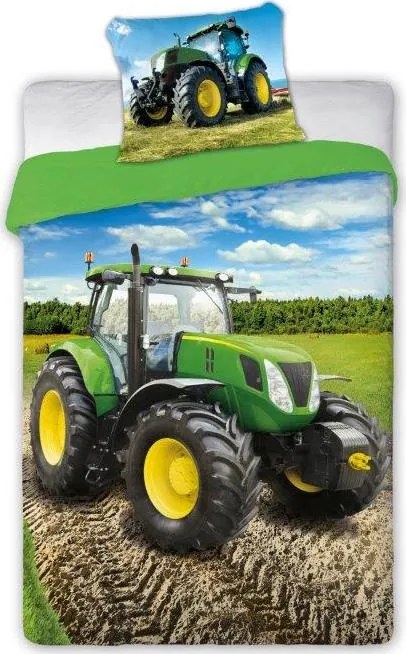 Dětské bavlněné povlečení ZELENÝ TRAKTOR 006 - 140x200 cm
