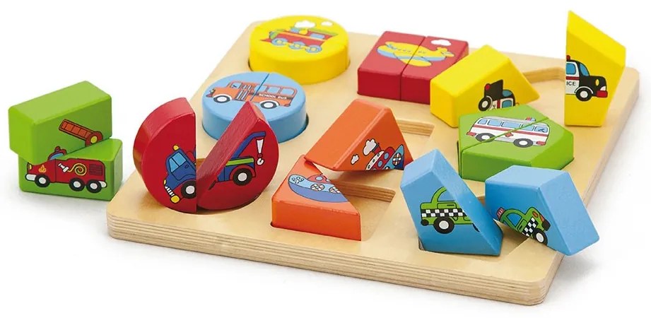 Dřevěné vkládací puzzle tvary s autíčky Viga